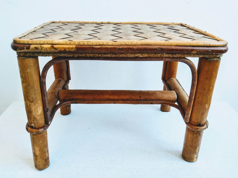 Vintage Asian Table Small Stand Bamboo Plant Pot Display Plinth Flower ...