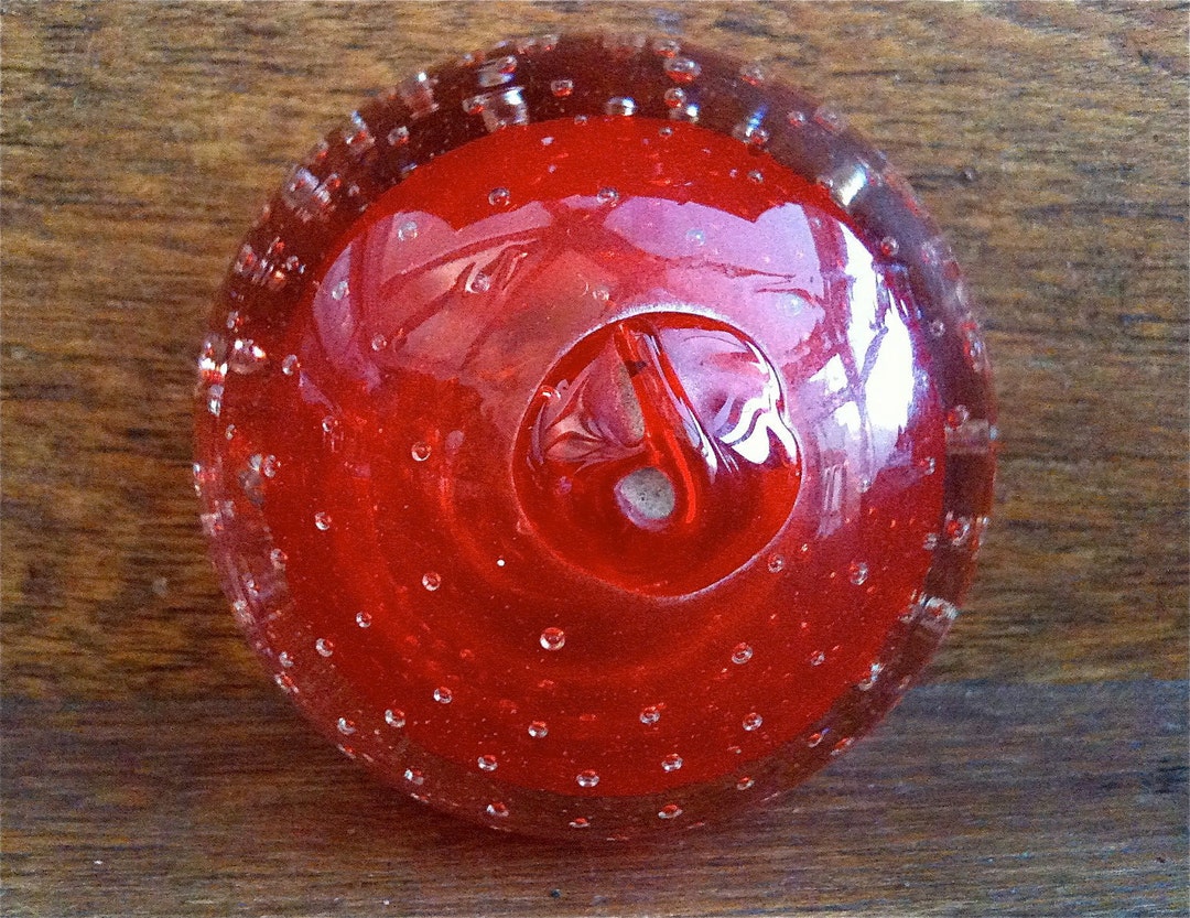 Vintage English Orange Bubble Glass Paper Weight Paperweight Circa 1960 ...