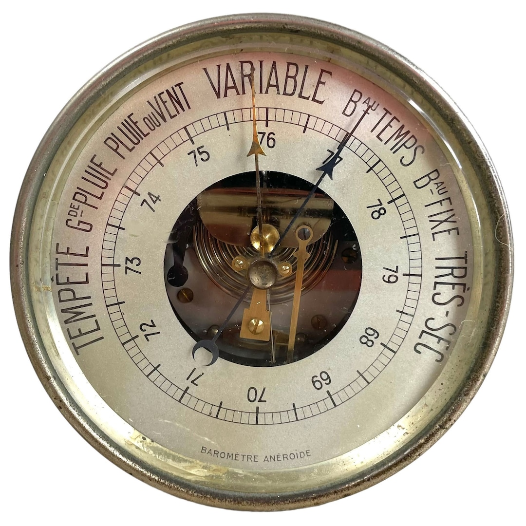Vintage French Circular Shaped Metal Wood Barometer Barometre Weather ...