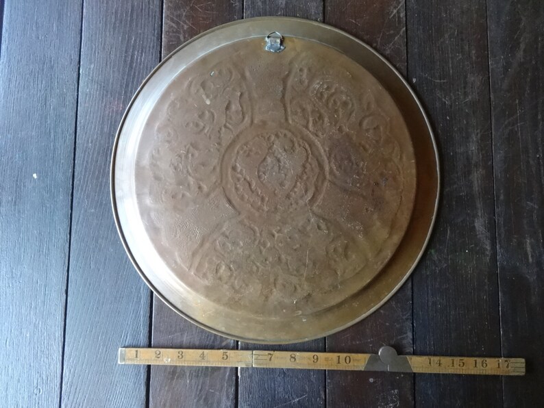 Vintage Moroccan Arabian Copper Circular Tray Plate Dish Charger ...
