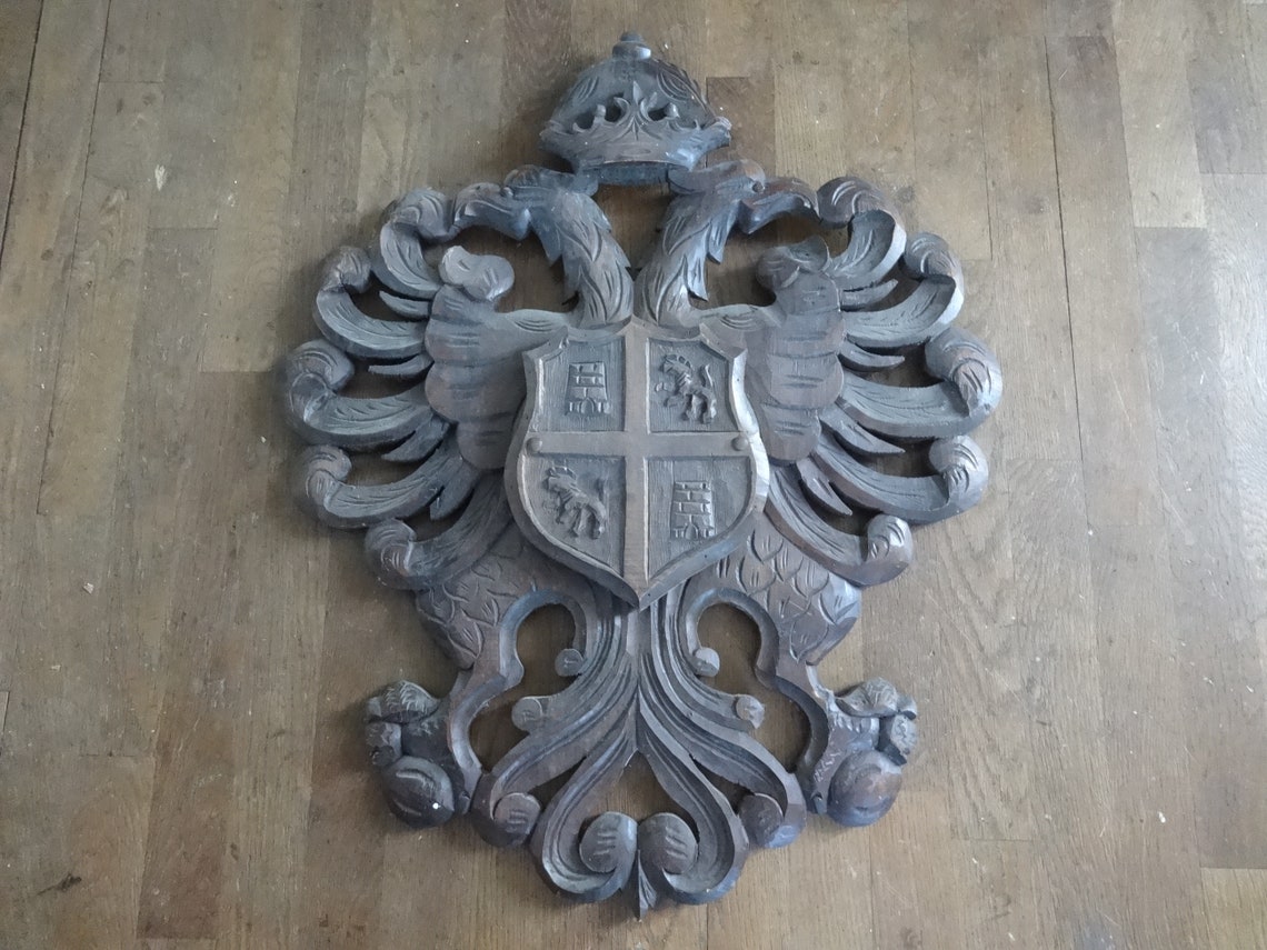 Vintage French Large Wooden Normandy Lion Castle Plaque Shield | Etsy