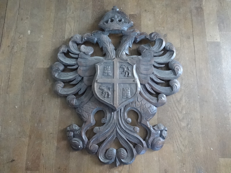 Vintage French Large Wooden Normandy Lion Castle Plaque Shield - Etsy