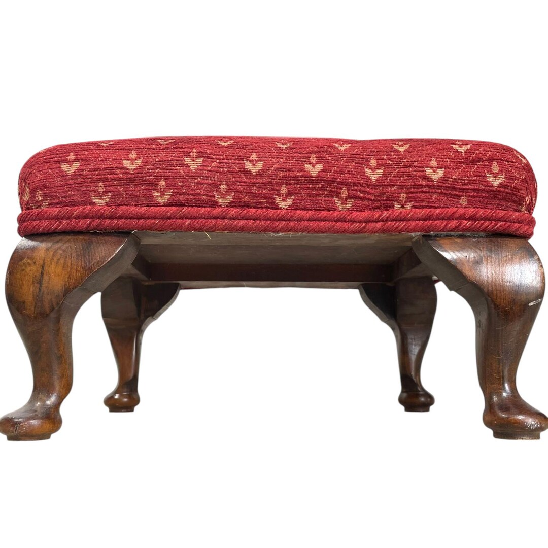 Vintage French Cushioned Bench Foot Stool Red Bergundy Cushion Padded ...
