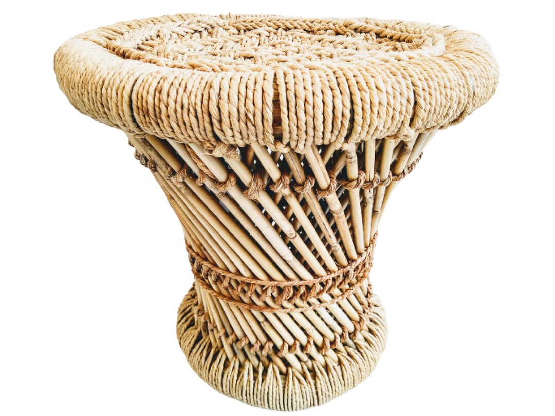 Vintage Thai Stool String Cane Canework Woven Bench Seat Chair Stand ...