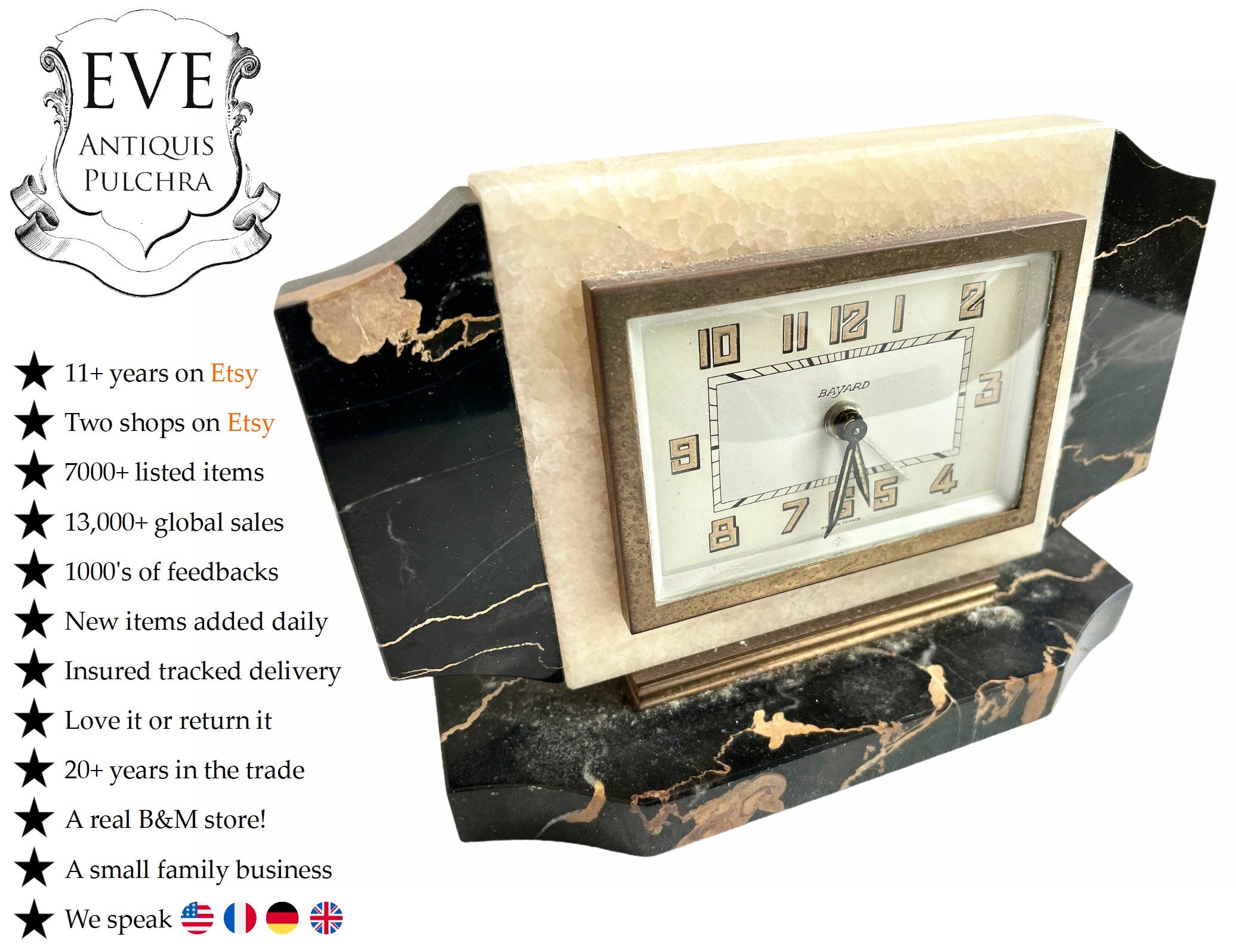 Clocks Home & Living Home Décor Vintage French Bayard Stone Metal Alarm ...