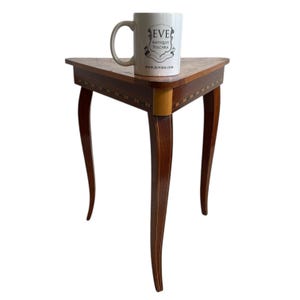Vintage Swiss Varnished Wood Triangular Music Box Side Table Tabouret ...