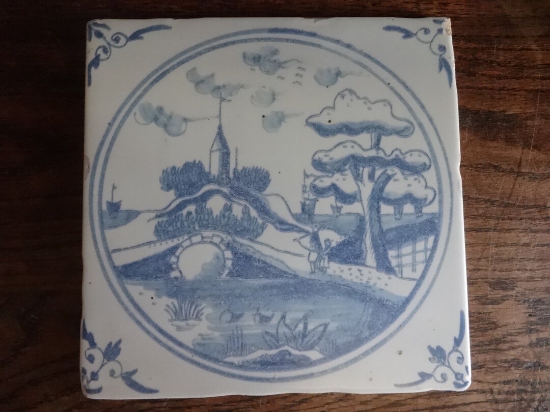 Vintage Italian Delft Style Large Wall Tile Blue White Sold ...