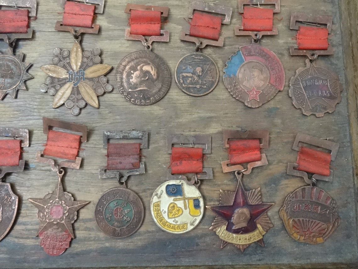 Vintage Chinese Copper Pin Badge Medal Pins Badges Medals Assorted ...