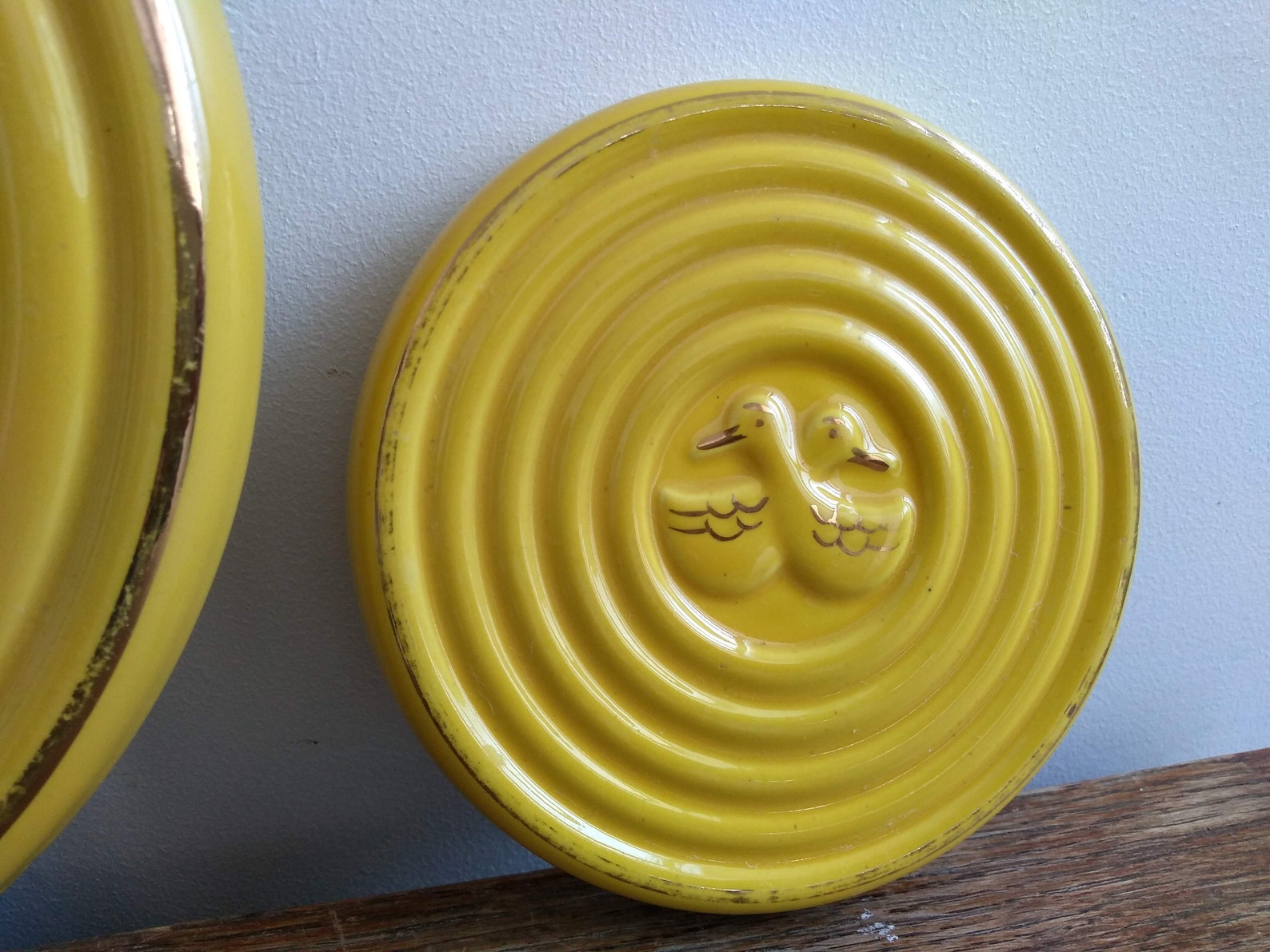 Vintage French Yellow Duck Ceramic Set Table Trivets Placemats Place ...