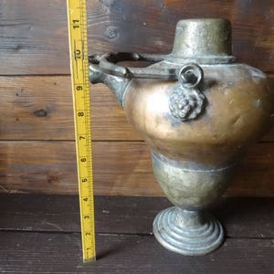 Antique French Copper and Brass Rustic Oil Pitcher Jug Jar Can Churn ...