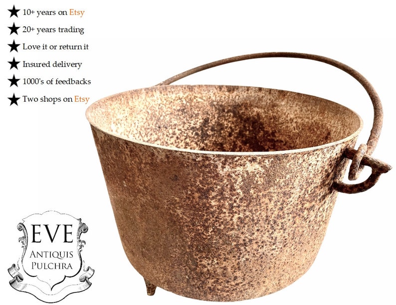 Antique French Extra Large Heavy Iron Cauldron Pot Cooking Fireplace ...