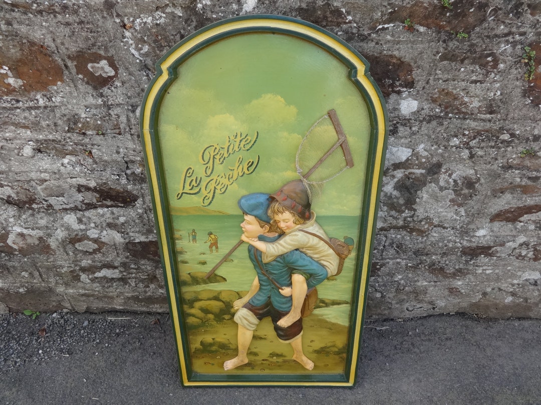 Vintage Hand Painted La Petite Peche Little Fishermen Shrimp Fishing 3D ...