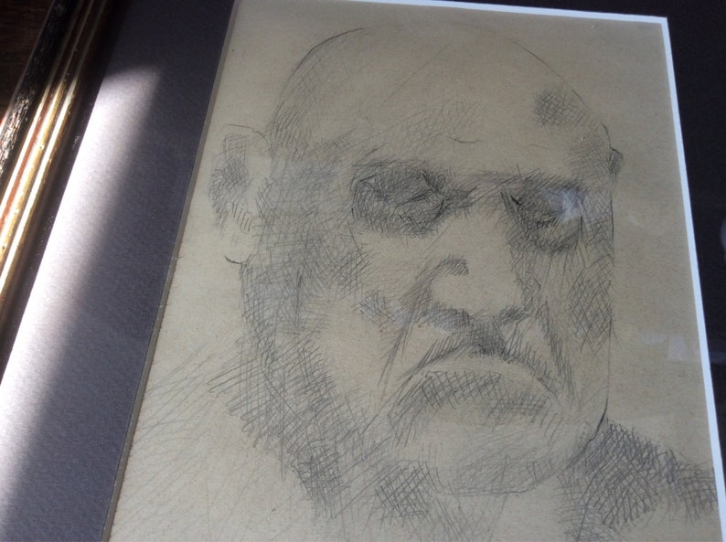 Vintage French Pencil Sketch of Grumpy Angry Man in Frame | Etsy