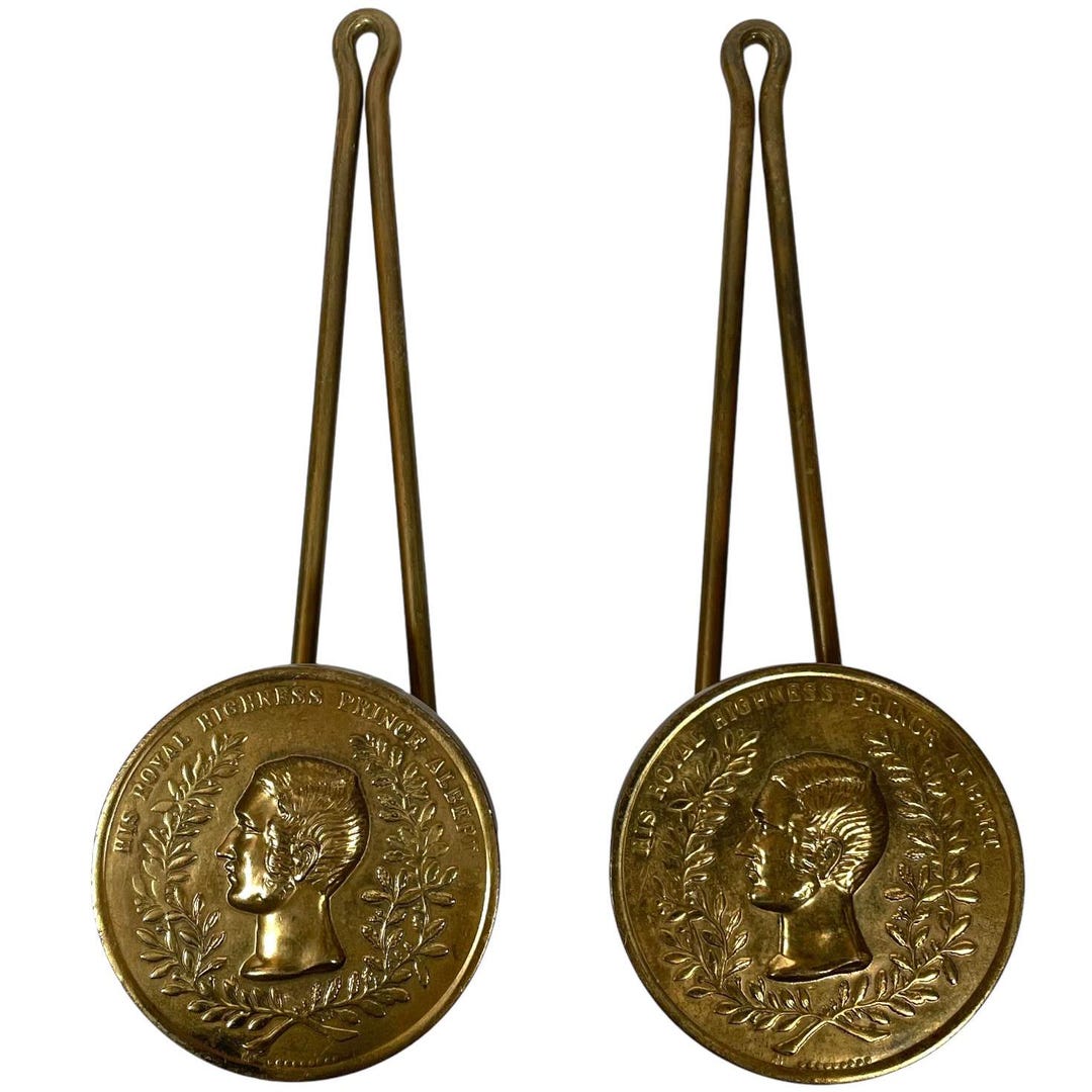 Vintage Brass Prince Albert Curtain Hold Tie Back Fittings Pole Hook ...