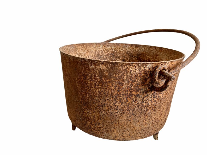 Antique French Extra Large Heavy Iron Cauldron Pot Cooking Fireplace ...