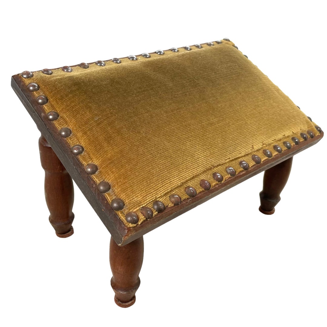 Vintage French Wooden Angled Stool Footstool Small Desk Green Cushioned ...