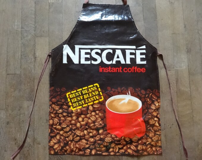 Vintage English Cotton Coated PVC Nescafe Instant Coffee Apron Cooking ...