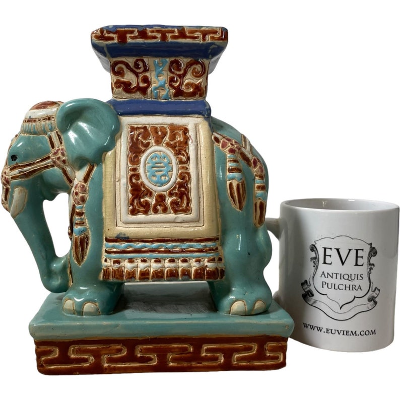 Vintage Small Chinese Elephant Ceramic Pot Stand Plinth Rest White ...