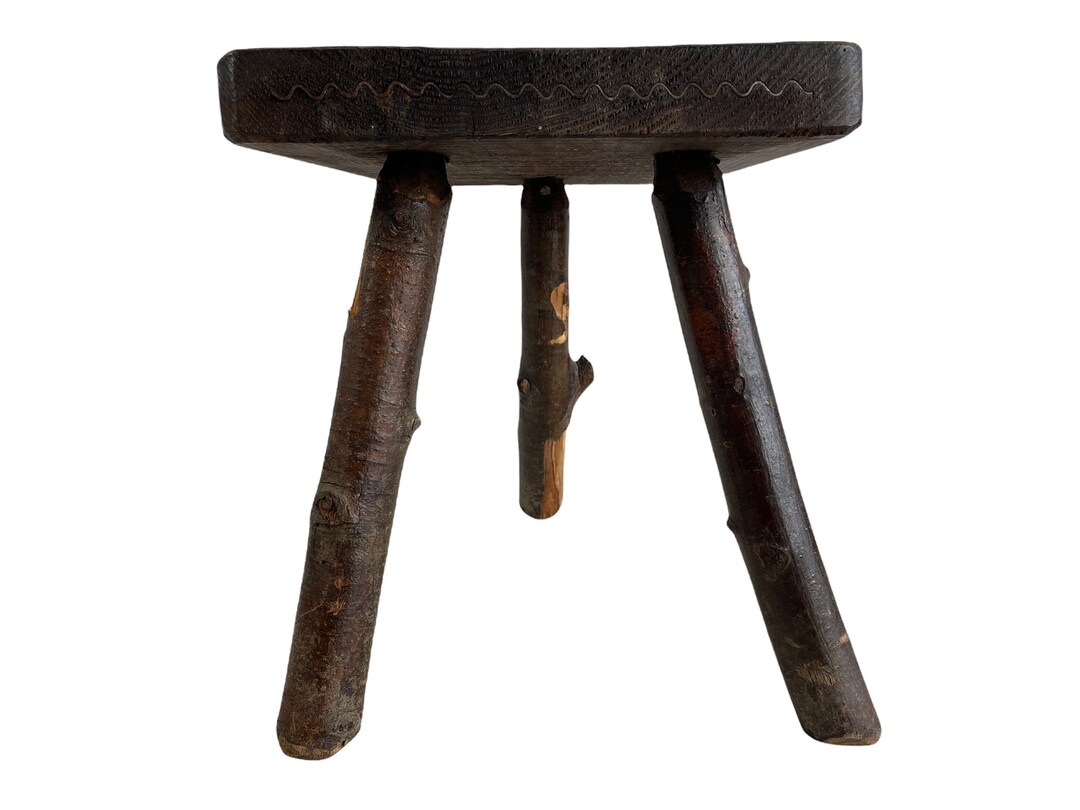 Vintage Stool French Farmer Home Made Wooden Wood Heavy Branch Log ...