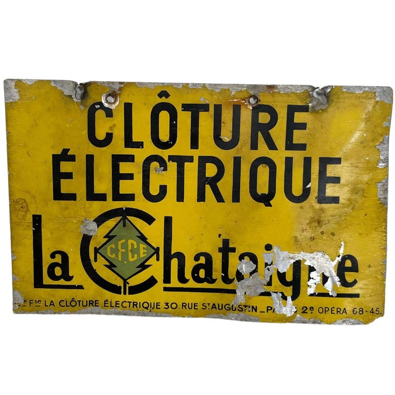 Vintage French Paris Cloture Electrique Electric Fence Electrical Sign ...
