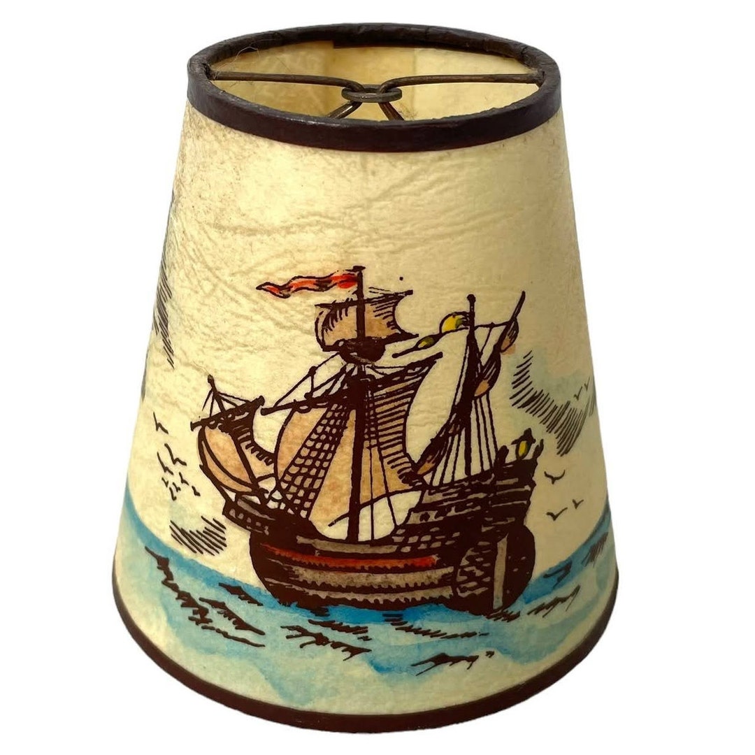 Vintage French Brown Fringe Ship Boat Small Tiny Lamp Shade Lampshade ...