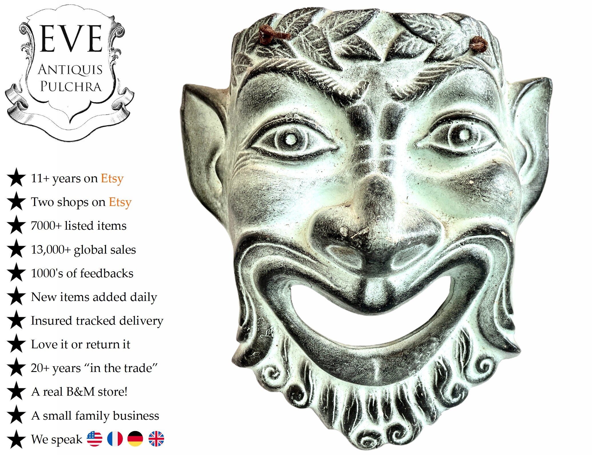 Vintage Greek Satyr Devil Grey Green Clay Face Mask Wall | Etsy