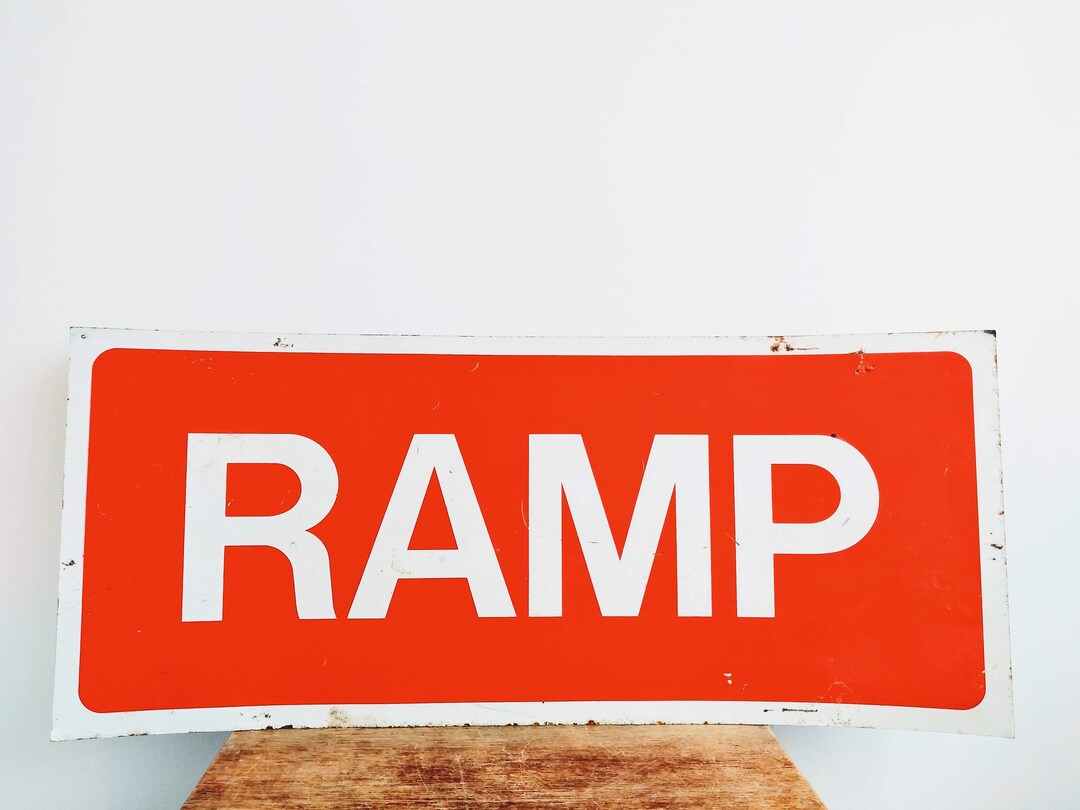 Vintage English Large Red Ramp Warning Sign Metal Roadsign Road Display ...