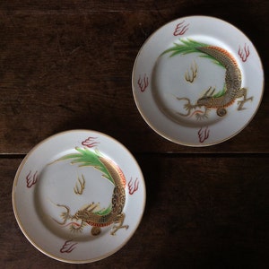 Vintage Japanese White Metalic Dragon Plates Set of 2 Side Lunch Plate ...