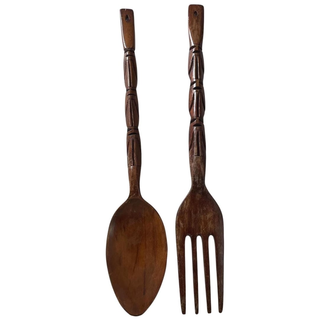 Vintage Filipino Carved Wood Wooden Large Decorative Spoon and Fork ...