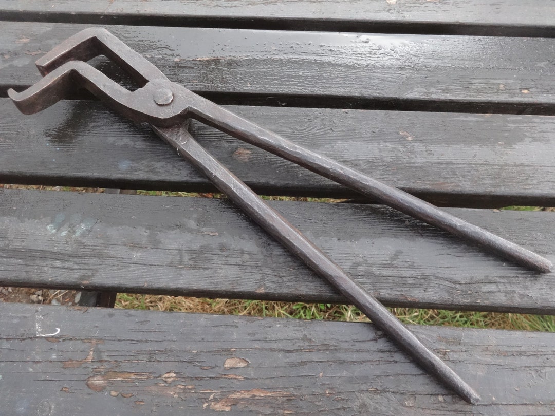 Antique French Extra Large Metal Tongs Pliers Tool Ironsmith Blacksmith ...