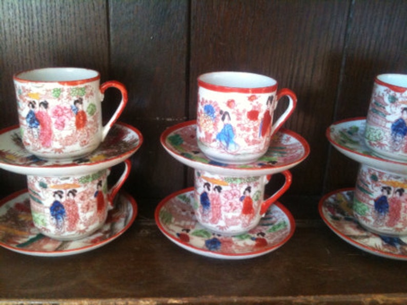 Vintage Japanese Ceraminc Green Tea Service Set Cups Saucers - Etsy