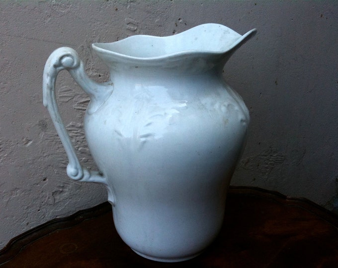 Vintage English Large Heavy White Water Washing Jug White Ceramic Circa ...