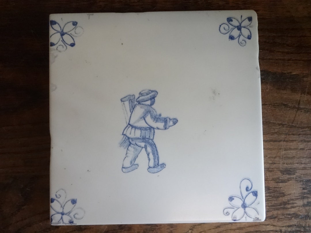 Vintage Italian Delft Style Large Wall Tile Blue White Sold ...