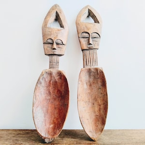 Vintage African Cutlery Carved Wooden Spoon Spoons Primitive Art ...