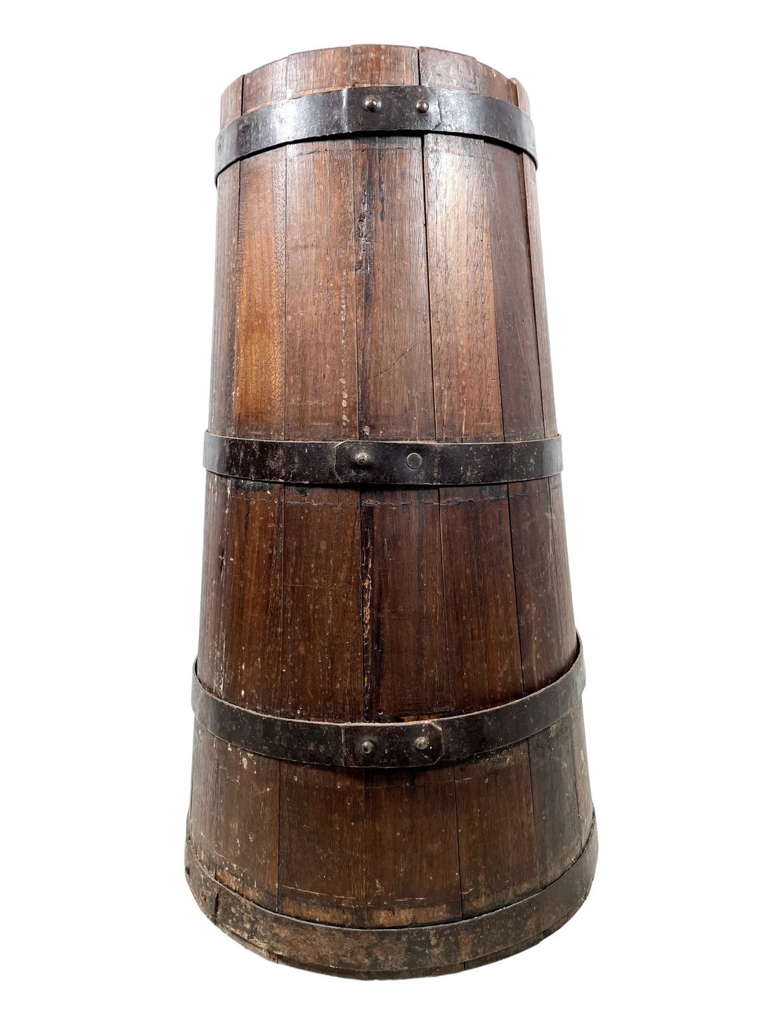 Vintage French Dark Wooden Butter Barrel Churn Heavy Farmer Jug Vase ...