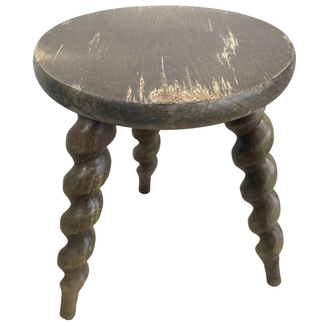 Vintage French Spiral Stool Chair Seat Wooden Wood Milking Kitchen ...