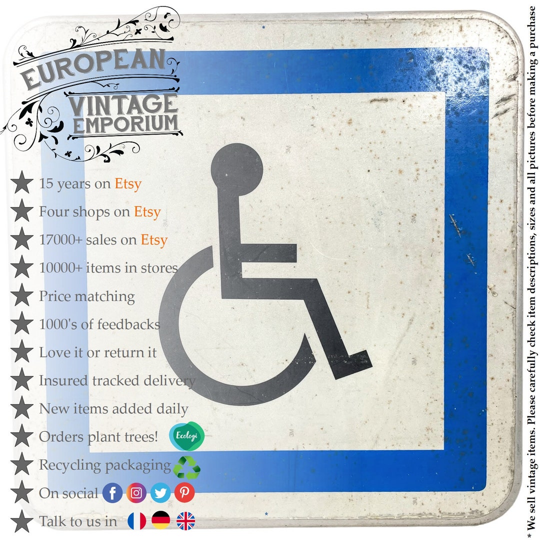Vintage French Disabled Wheelchair Sign White Blue Metal - Etsy