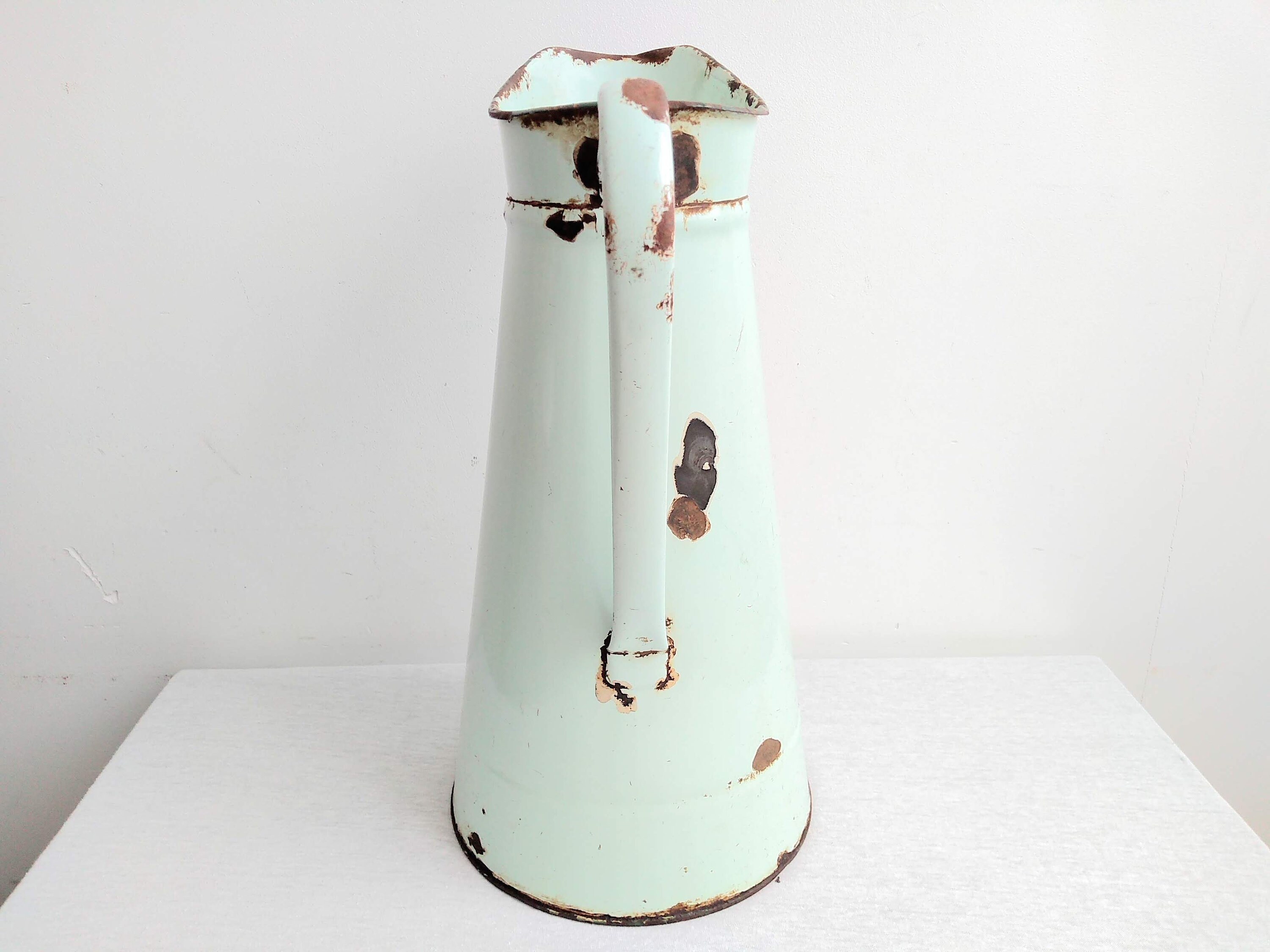 Vintage French Enamel Rusty Dusty Metal Lime Green Metal Watering Water ...