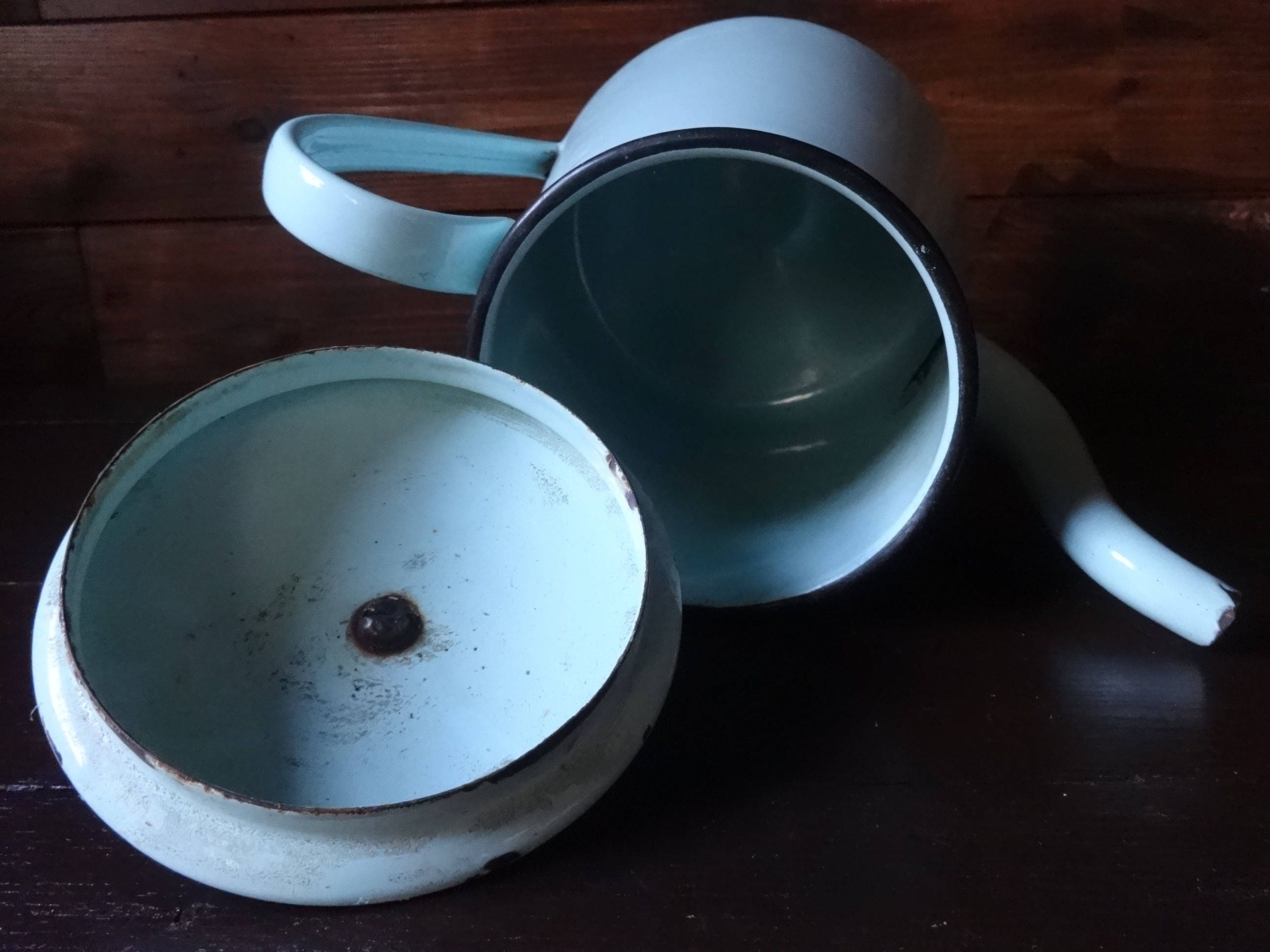 Vintage French Blue Metal Enamel Large Handled Coffee Brewing | Etsy