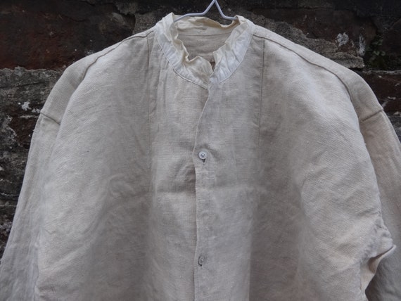 Antique French Farmer Linen Night Shirt Smock Biaude Antique French Farmer Linen Night Shirt Smock Biaude