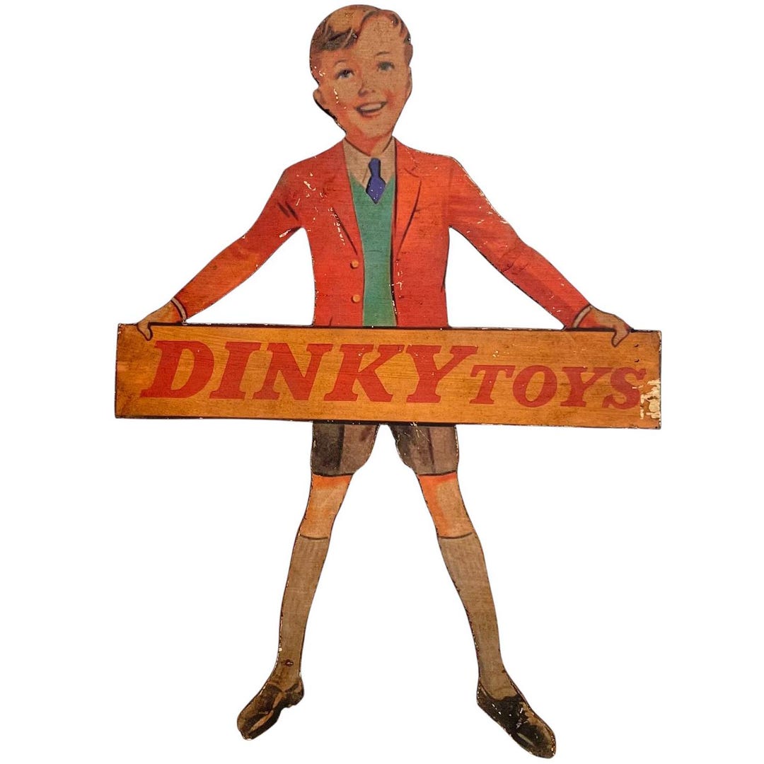 Vintage Dinky Toys Boy Wooden Printed Shop Sign Display Advertising Man ...