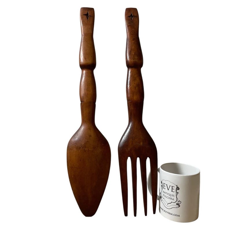 Vintage Filipino Carved Wood Wooden Large Decorative Spoon and Fork ...