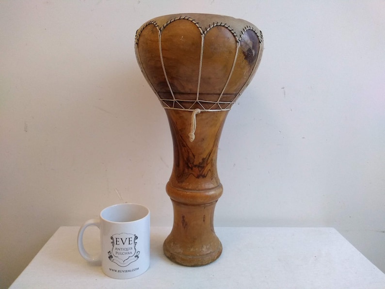 Vintage African Heavy Wood Leather Skin Drum Percussion Musical ...