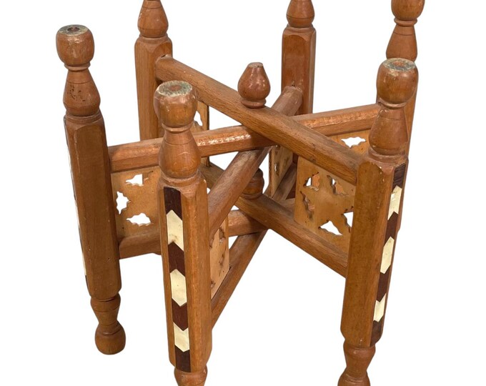 Vintage Small Moroccan Folding Table Tray Display Legs Ornate Wooden ...