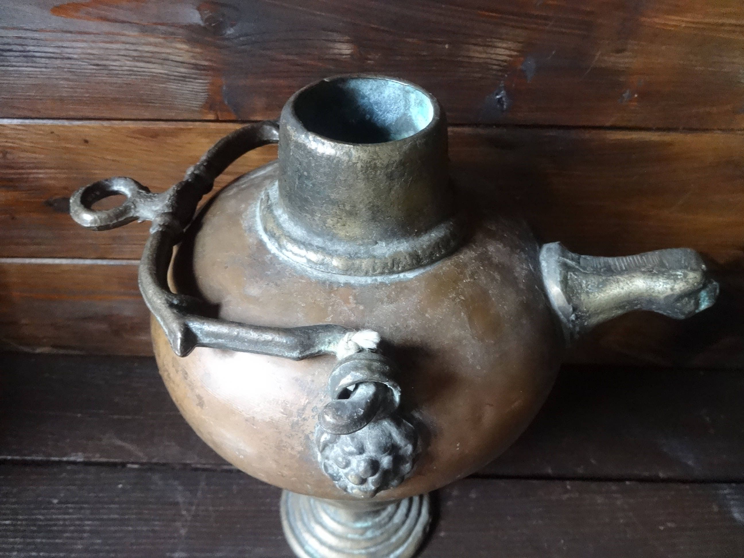 Antique French Copper and Brass Rustic Oil Pitcher Jug Jar Can | Etsy