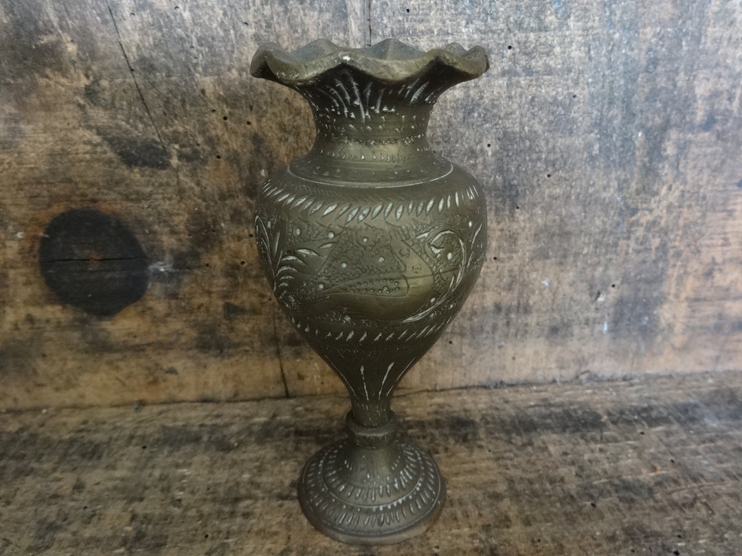 Antique Indian Oriental Brass Decorative Vase Pot Container Display ...