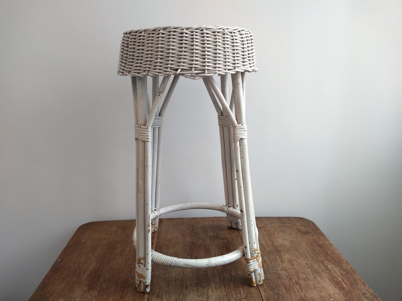 Vintage Asian Wickerwork Canework Twisting Stool Floor | Etsy