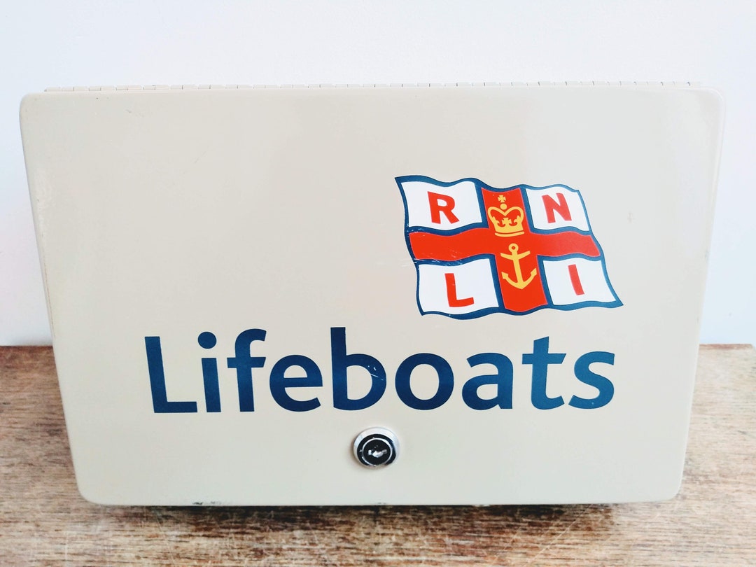 Vintage English RNLI Lifeboats Metal Painted Firebox Safe Money Cash ...