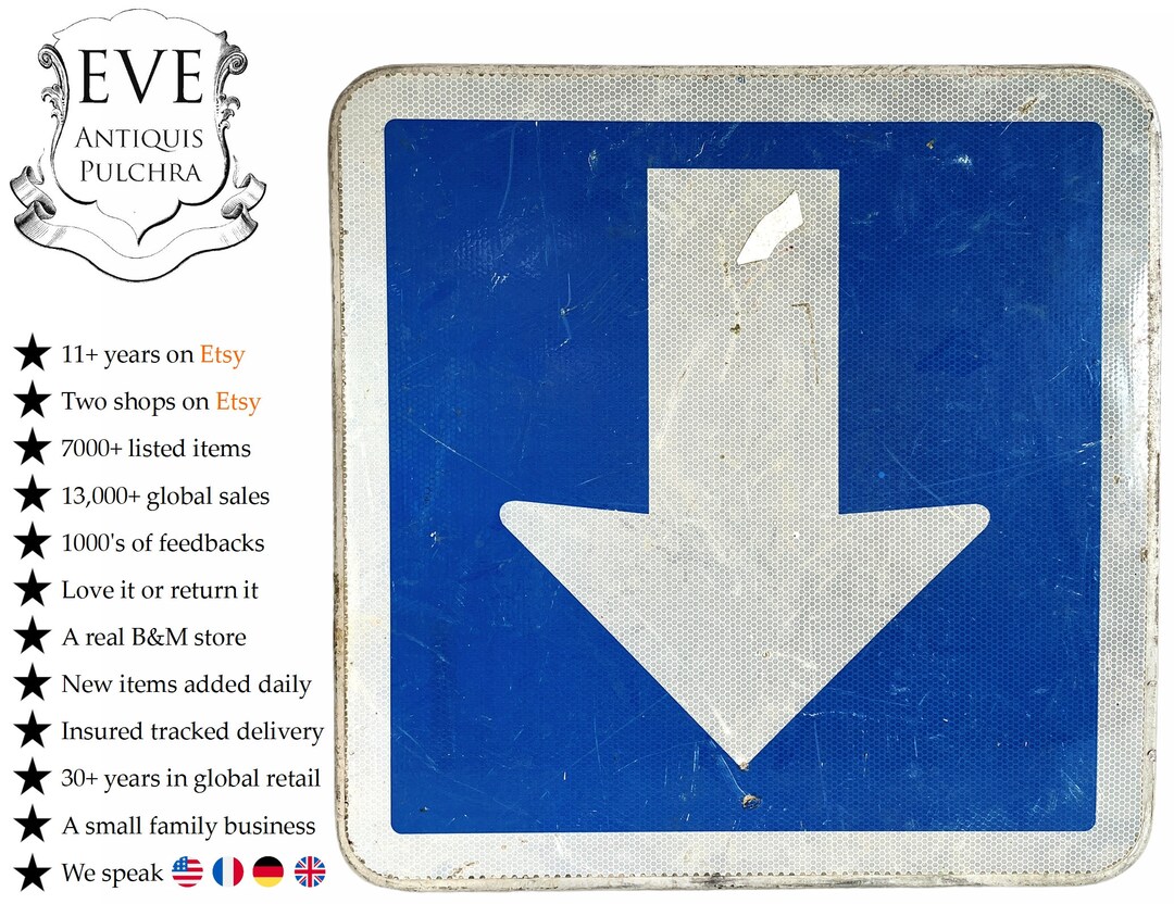 Vintage French Arrow Direction Sign Large Road Sign Marked Blue White ...