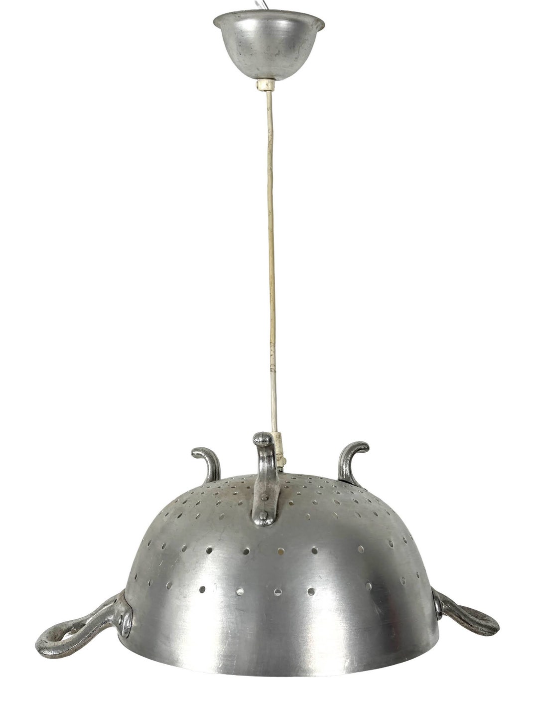 Vintage French Repurposed Colander Sieve Metal Hanging Light Lamp ...